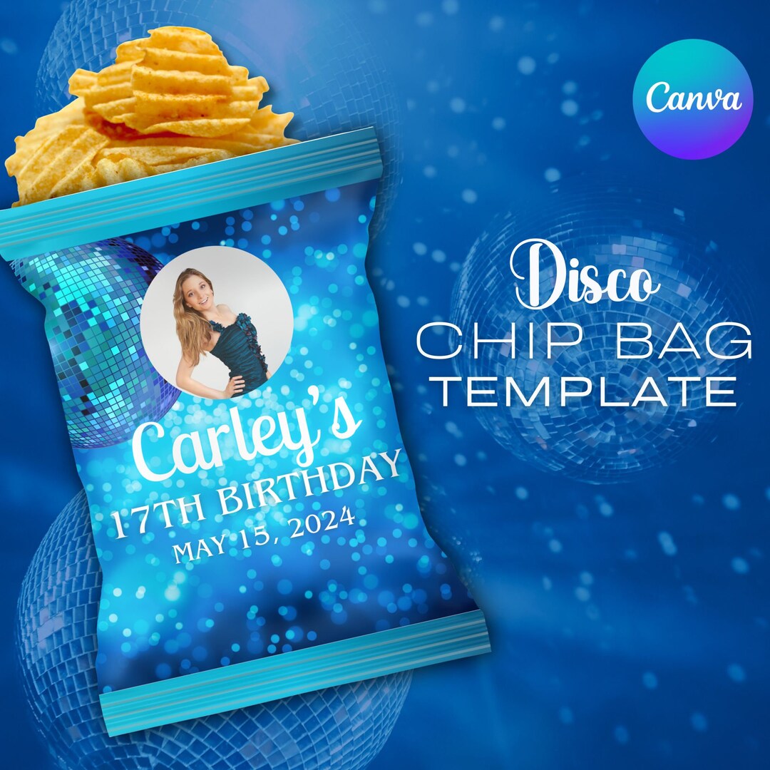 Blue Disco Chip Bag Template, Chip Bag Favor, Chip Bag Template ...