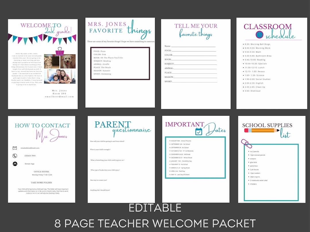 Teacher Welcome Packet, Back to School Packet, Meet Your Teacher, First ...