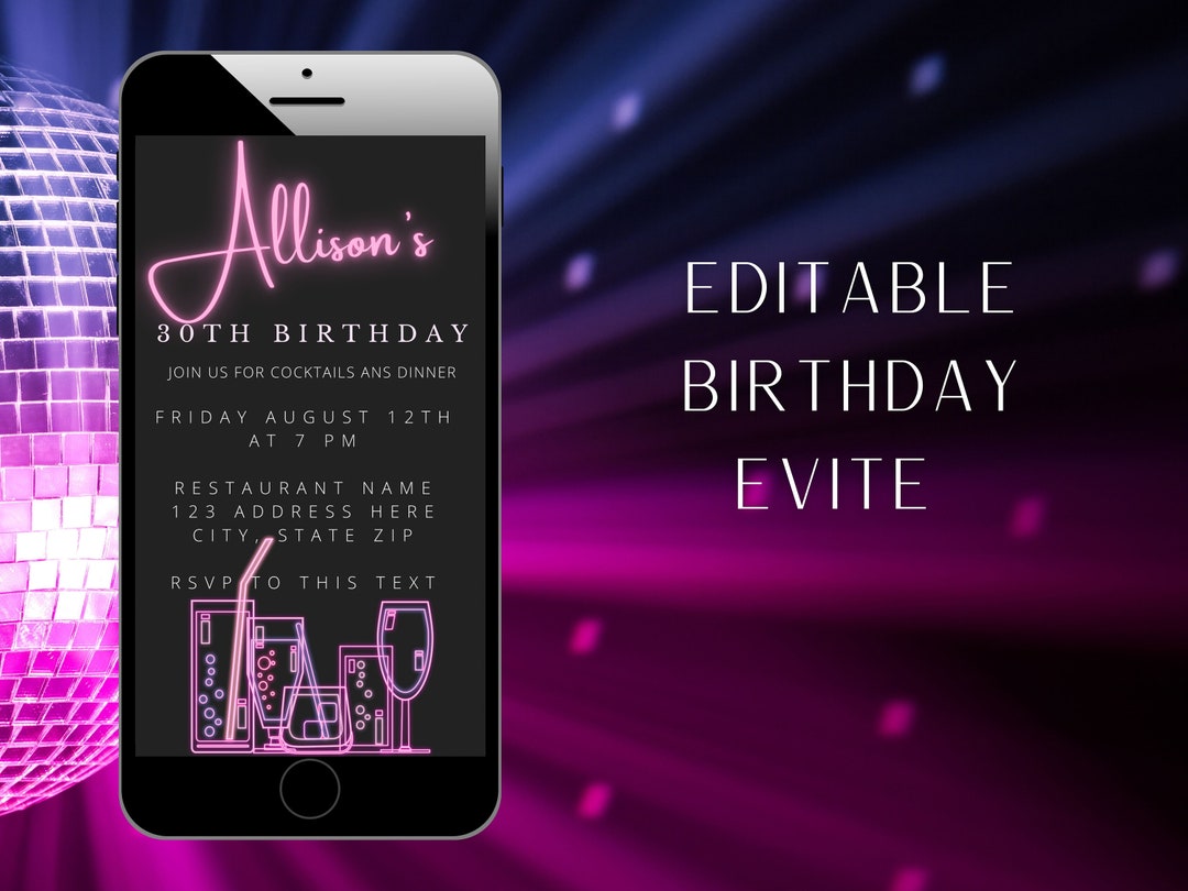 Editable Digital Birthday Invitation Text Invite Canva Template Evite ...