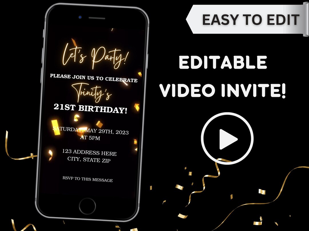 EDITABLE Video Evite, Canva Template, Edit Yourself Video, Animated ...