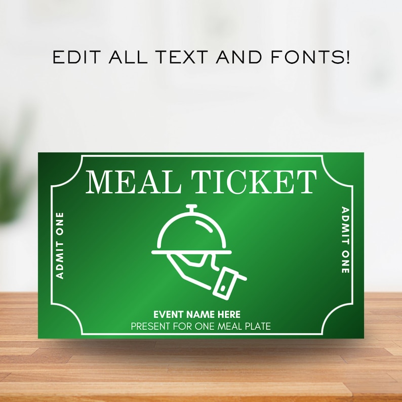 EDITABLE Meal Ticket Template, Food Ticket, Printable Meal Ticket ...