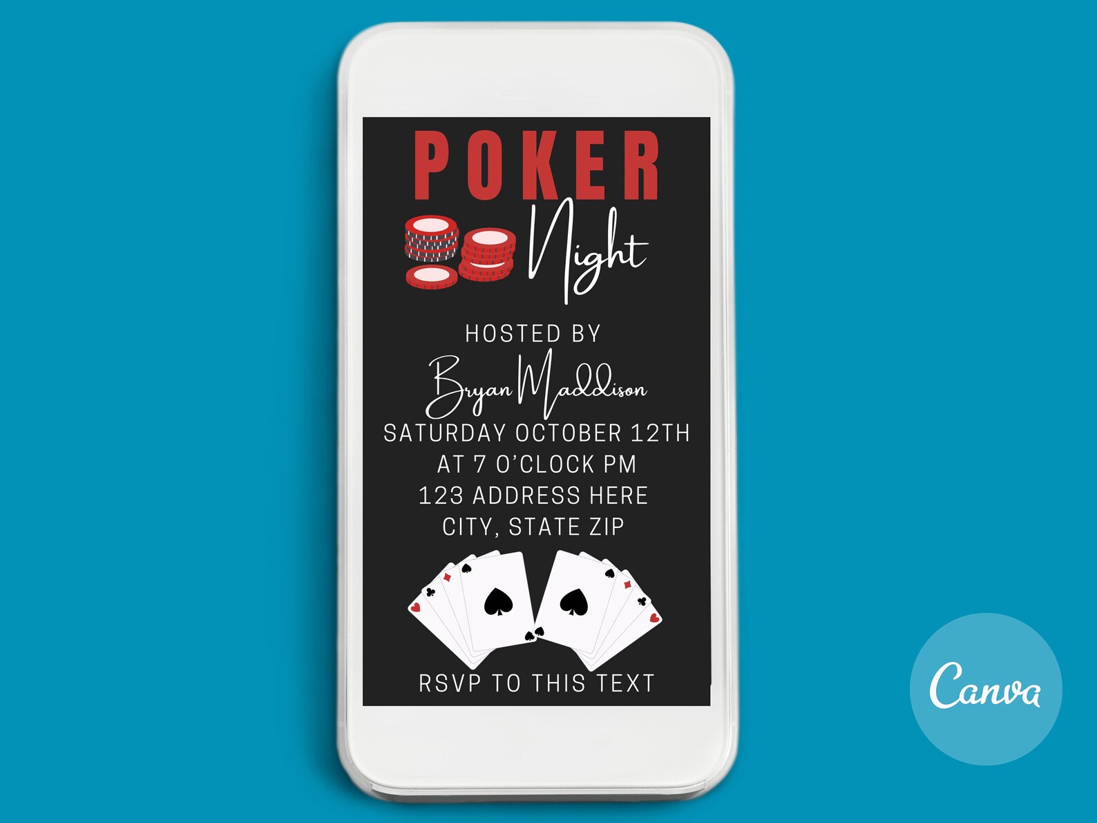 Poker Night Evite Game Night Invitation Poker Cards Invite | Etsy