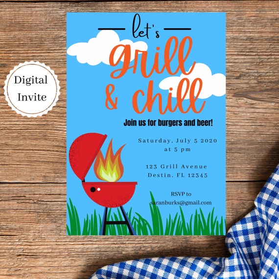 Grill and Chill Digital Invitation Canva Template Edit how | Etsy