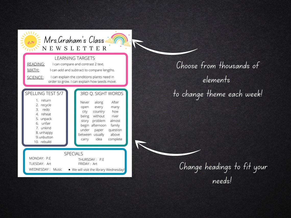 Editable Teacher Weekly Newsletter Template Classroom - Etsy