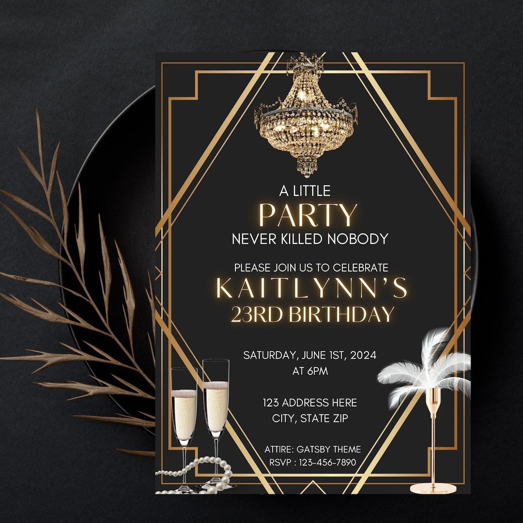 Roaring 1920 Invitation Template, Gatsby Birthday Evite, Gatsby ...