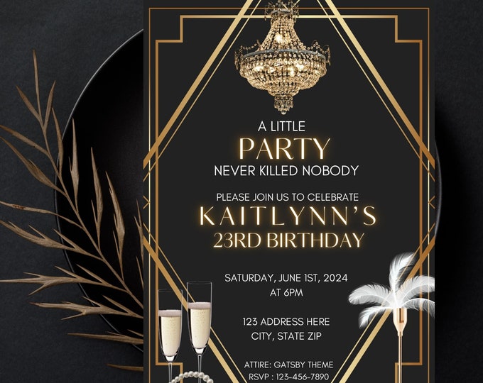 Roaring 1920 Invitation Template, Gatsby Birthday Evite, Gatsby ...