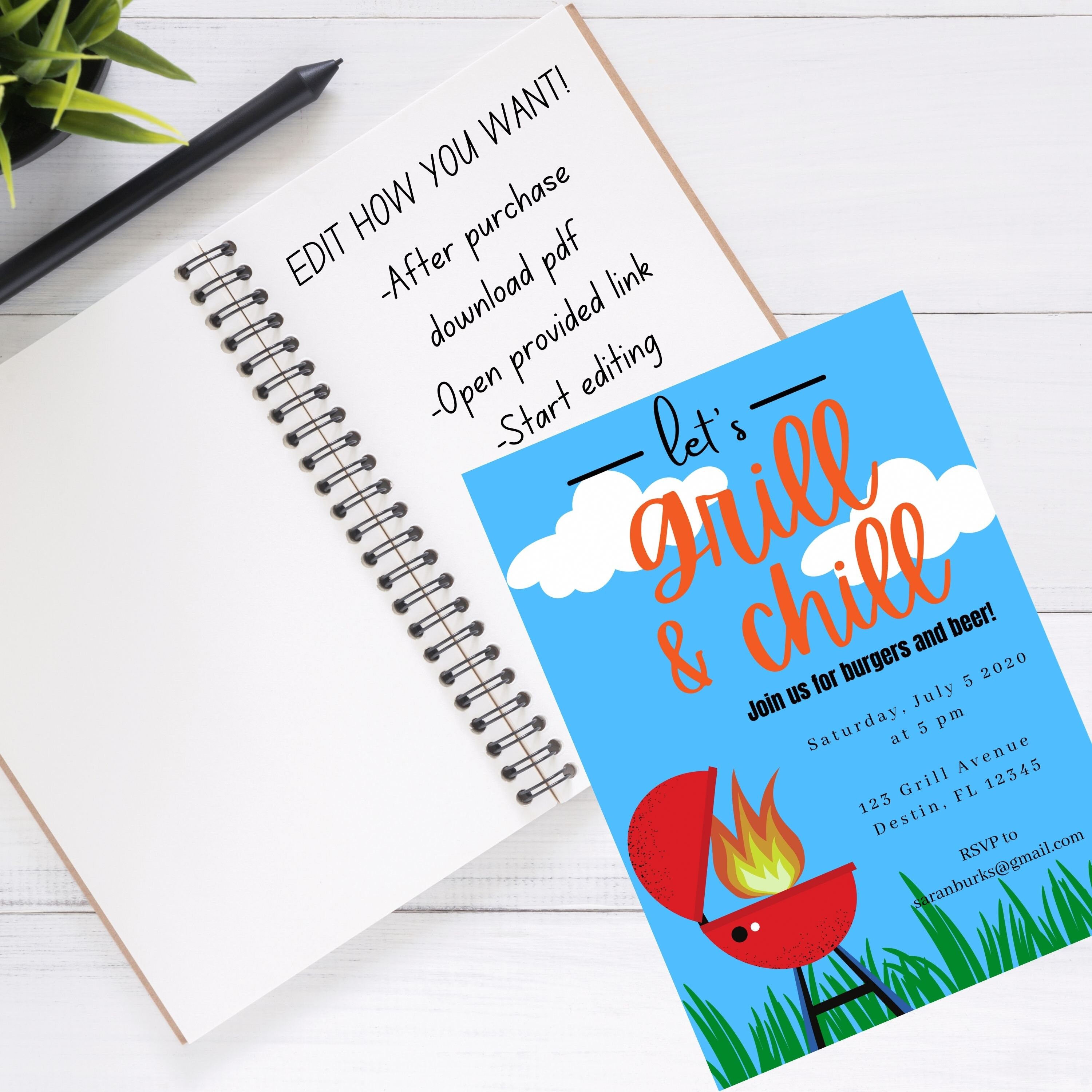 Grill and Chill Digital Invitation Canva Template Edit how | Etsy
