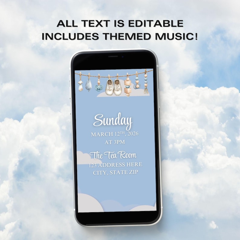 On Cloud 9 Baby Shower Invitation, Dream Come True Party Evite, Video ...