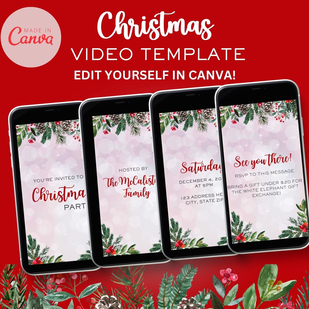 Editable Christmas Evite, Christmas Invitation, Video Invite, Editable ...