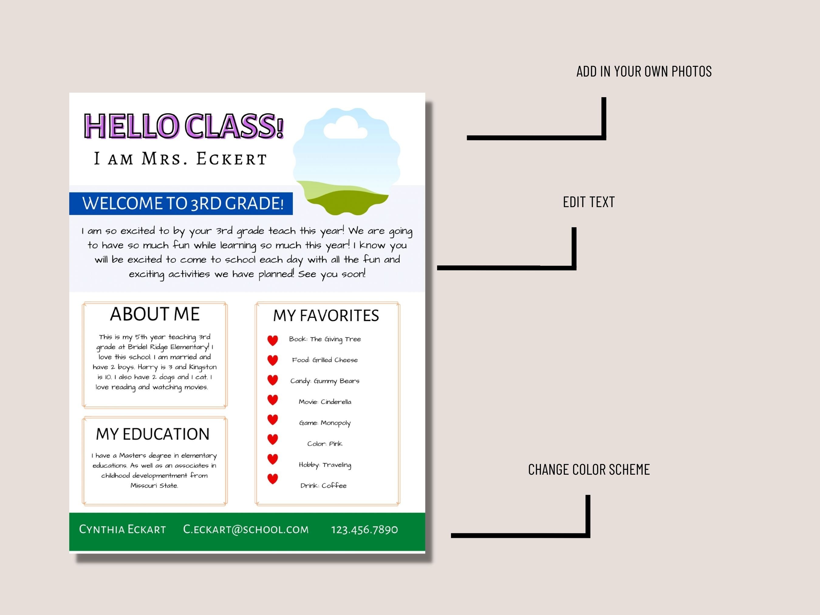 Teacher Welcome Page First Day of School Flyer Welcome to - Etsy