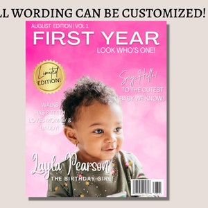 CUSTOM Magazine Cover, First Birthday Magazine Cover, First Birthday ...