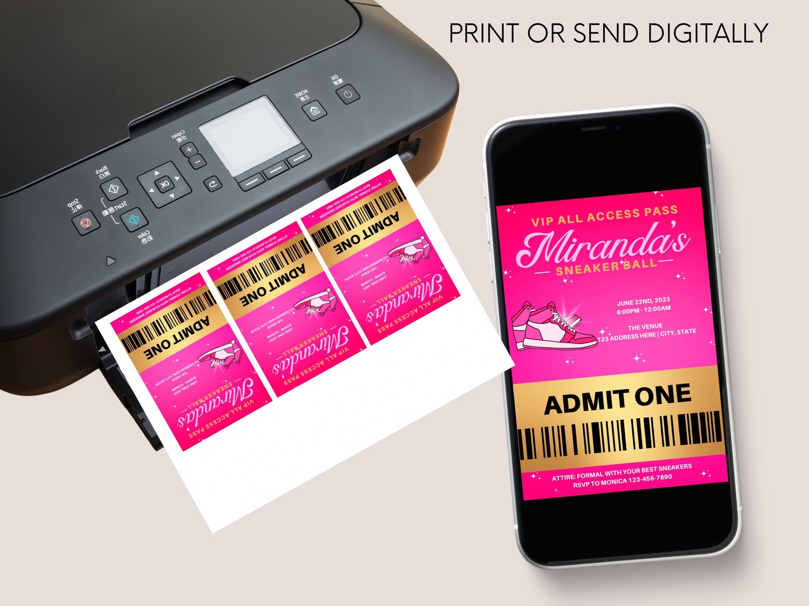 Editable VIP Sneaker Ball Pass, Canva Template, VIP Pass Template ...