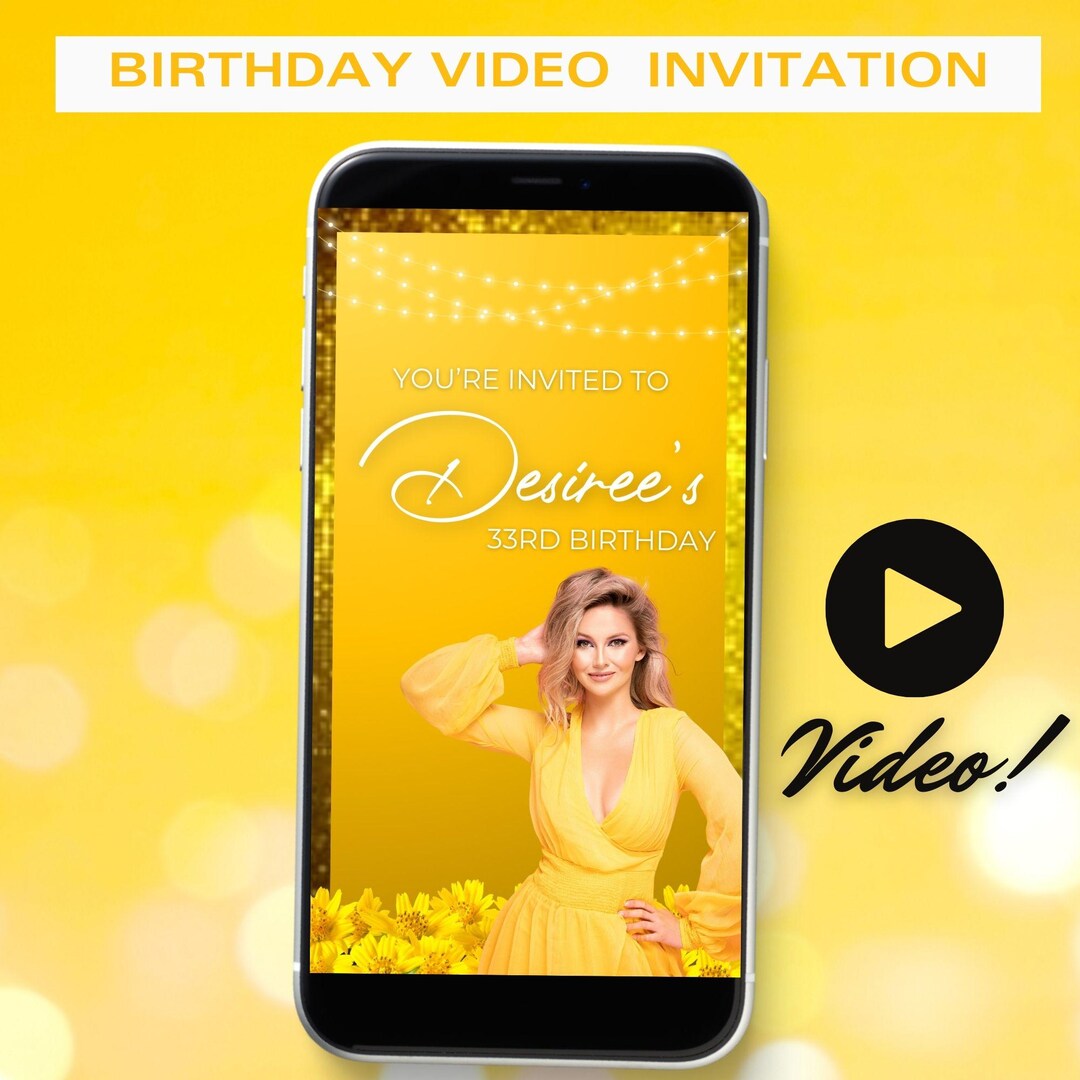 Yellow Theme Birthday Video Invite, Yellow Evite, Video Evite, Video ...