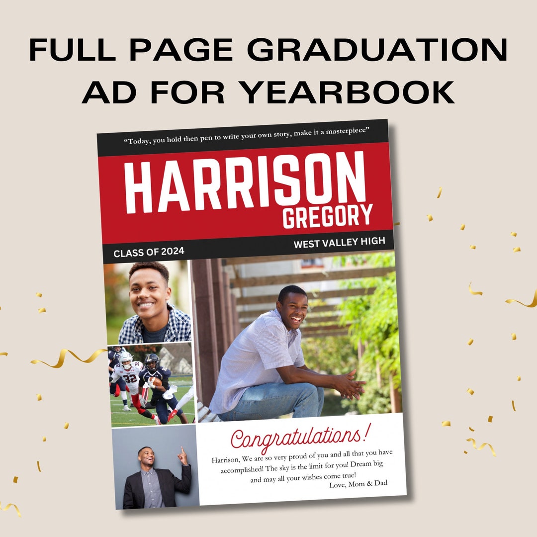 Full Page Yearbook Ad Template, Graduation Ad for Yearbook, Canva ...