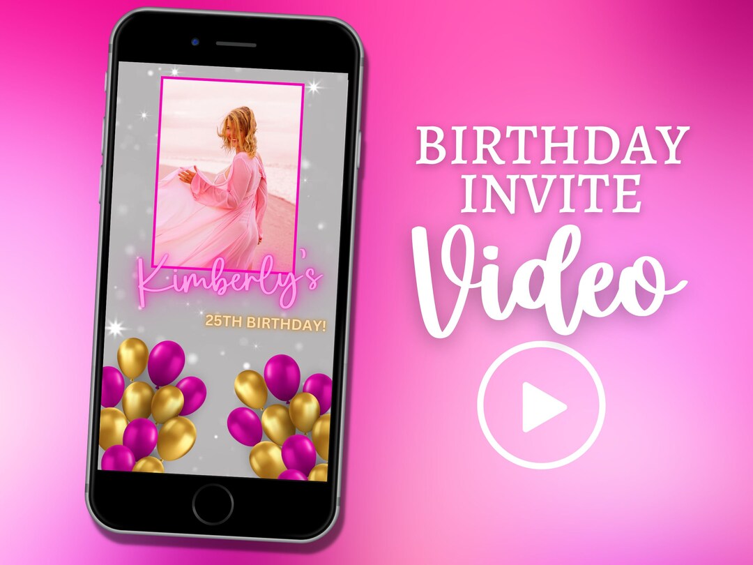 Animated Birthday Invitation Video, Party Invitation, Pink and Gold ...