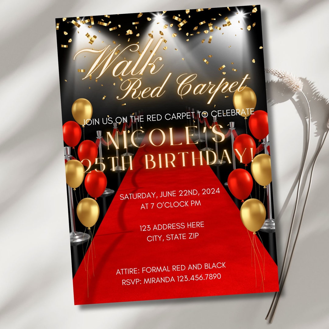 Red Carpet Invitation Template, Hollywood Birthday Evite, Red Carpet ...