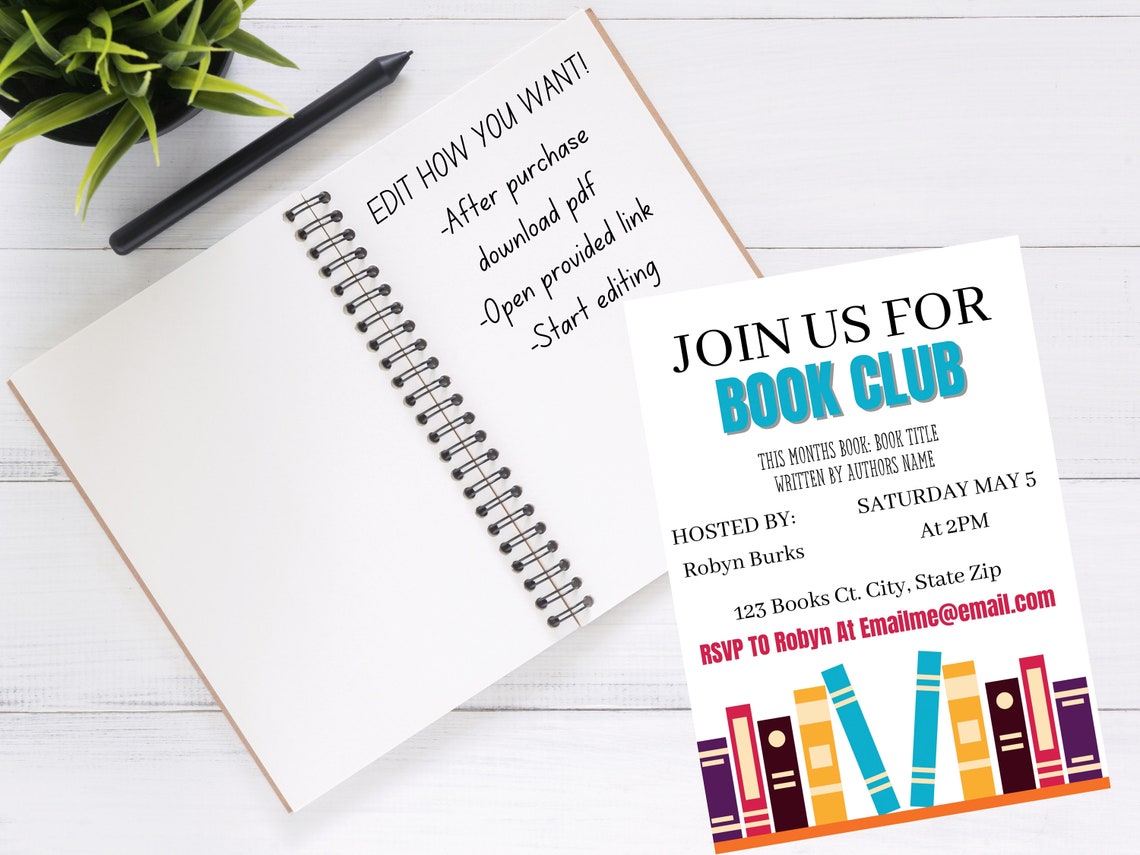 Editable Book Club Invitation Invitation Template Book Club - Etsy ...