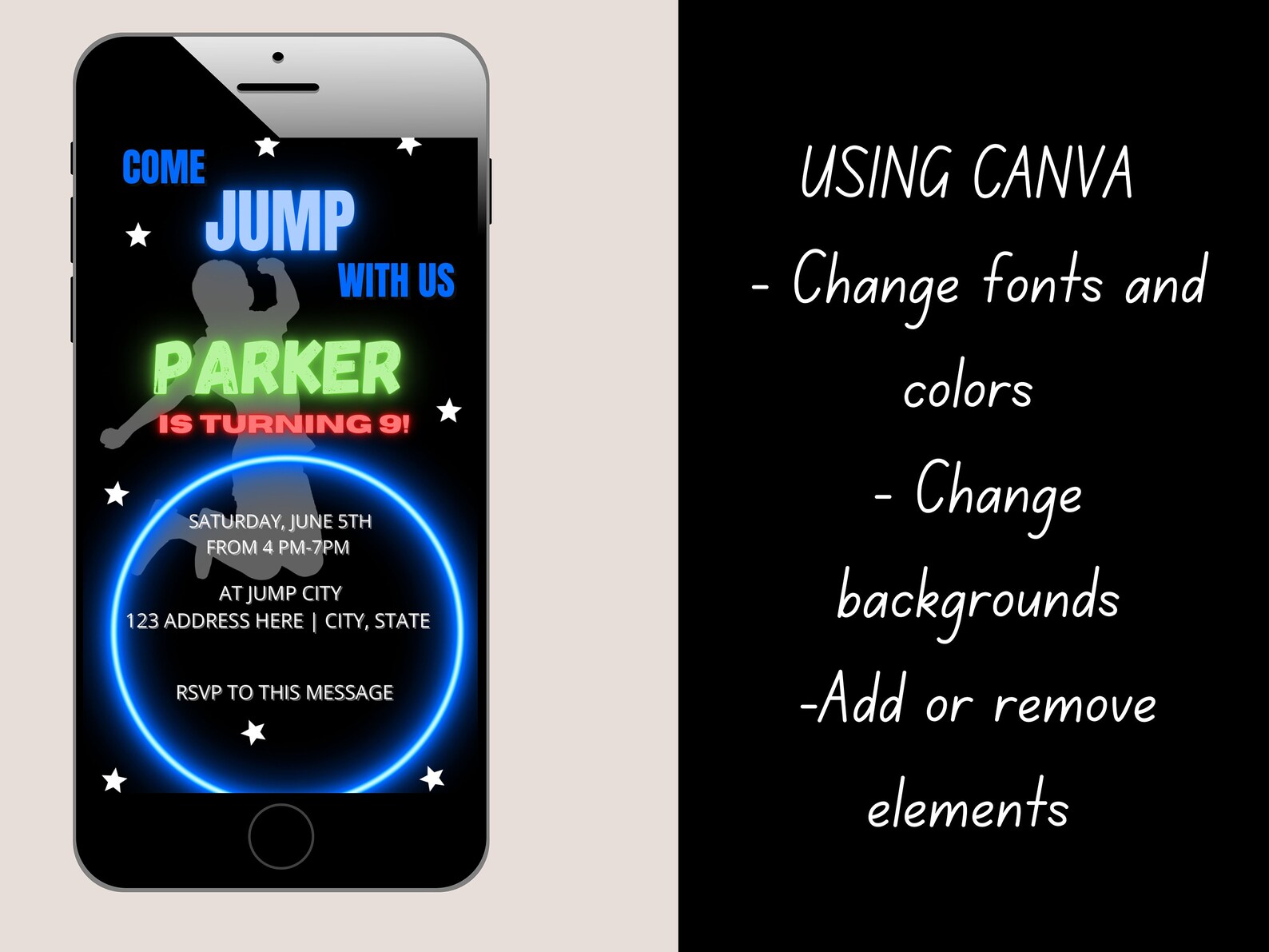 Editable Jump Party Evite, Text Invitation,canva Template, Edit How You ...