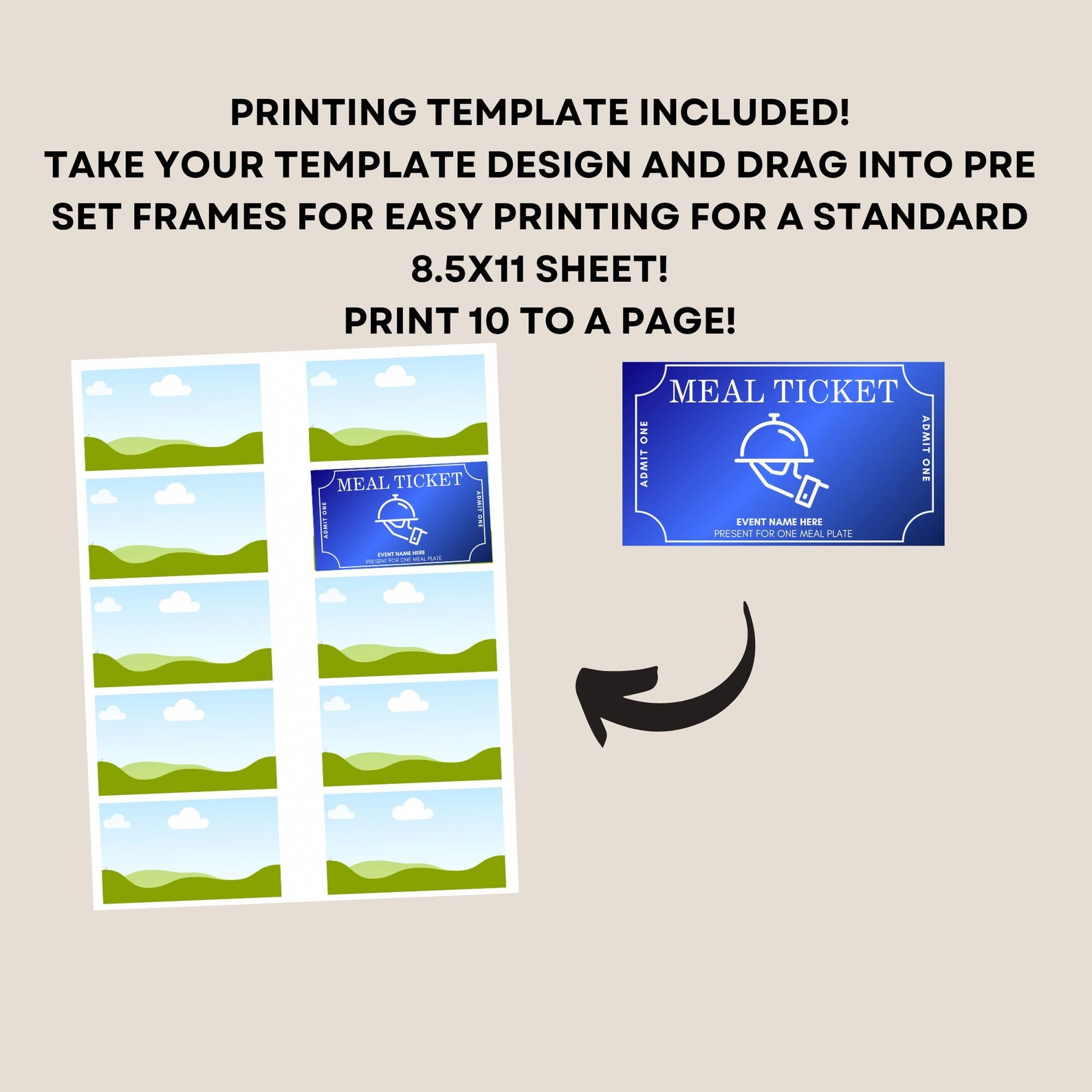 EDITABLE Meal Ticket Template, Food Ticket, Printable Meal Ticket ...
