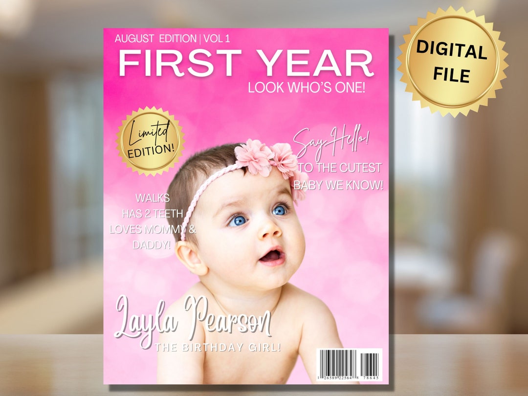 CUSTOM Magazine Cover, First Birthday Magazine Cover, First Birthday ...