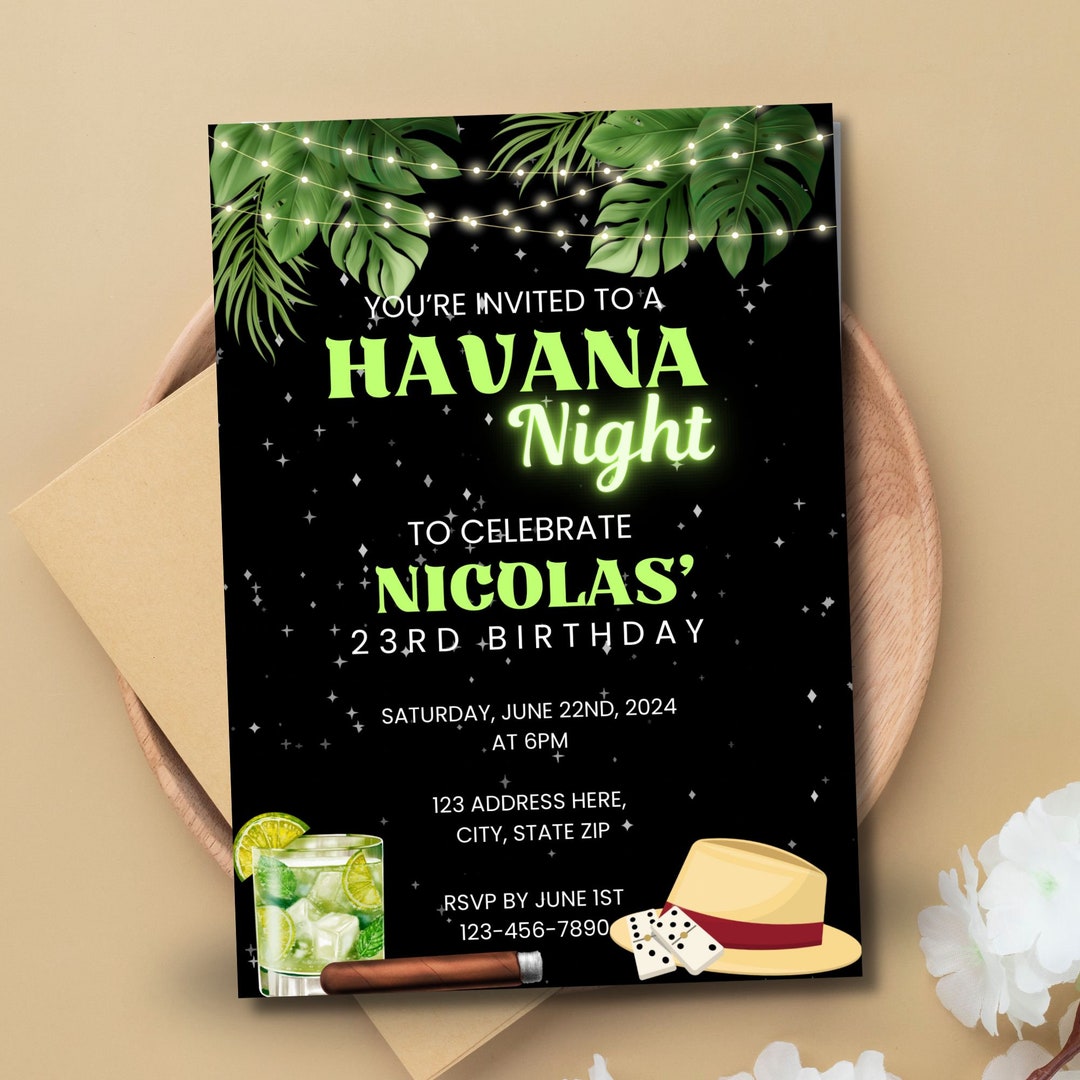 Havana Theme Invitation Template, Editable Birthday Evite, Havana ...