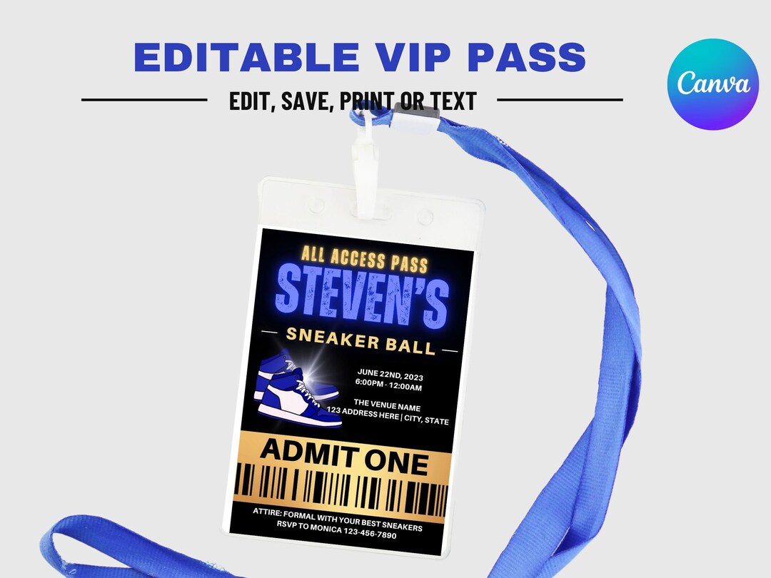 Editable VIP Sneaker Ball Pass, Canva Template, VIP Pass Template ...