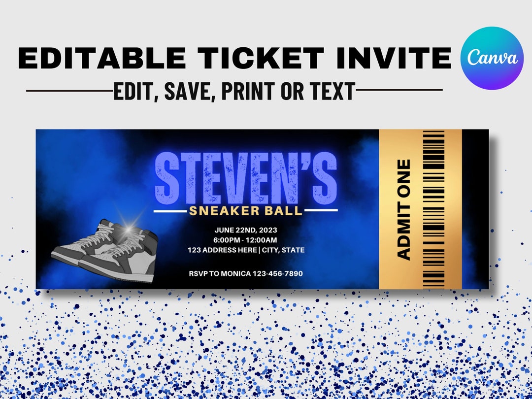 EDITABLE Sneaker Ball Ticket Template, Ticket Invitation, Editable ...