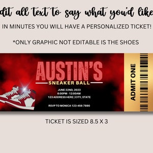 EDITABLE Sneaker Ball Ticket Template, Ticket Invitation, Editable ...