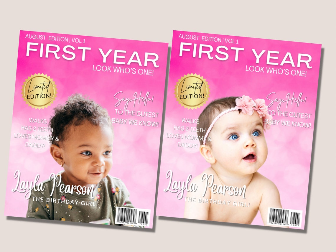 CUSTOM Magazine Cover, First Birthday Magazine Cover, First Birthday ...
