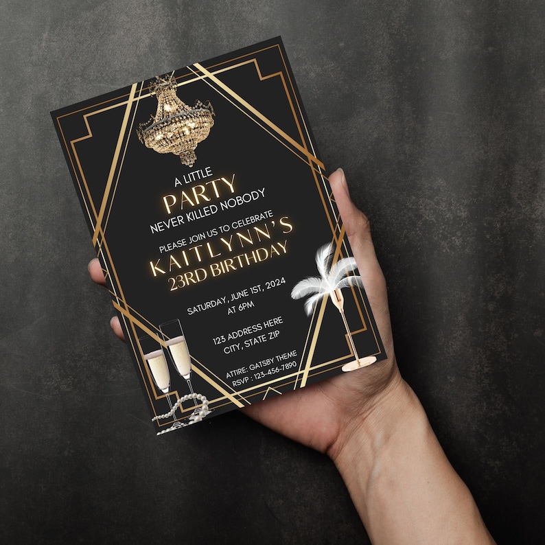 Roaring 1920 Invitation Template, Gatsby Birthday Evite, Gatsby ...