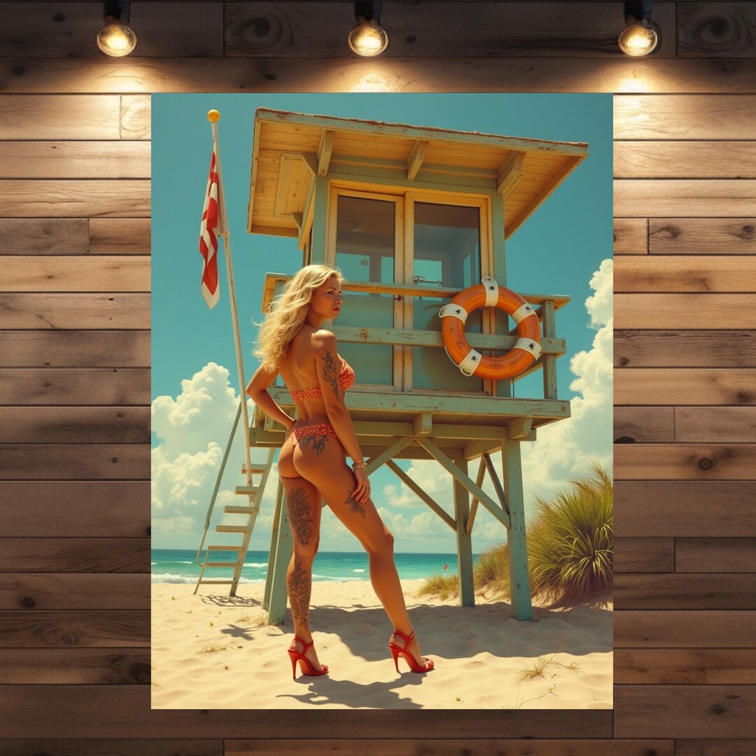Beach Pin up Pamela – Retro Strandkunst Als Poster, Leinwand Oder Alu-druck | 50er Jahre Pin-up ...