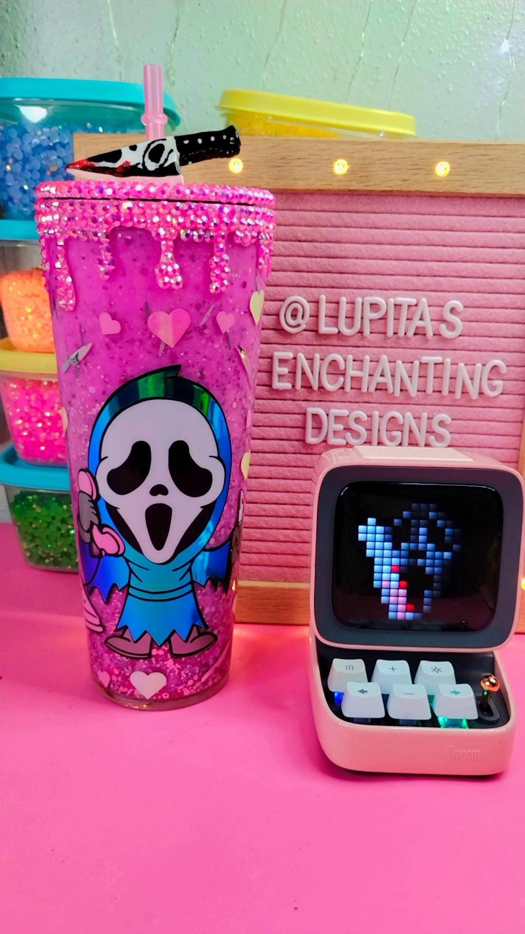 Ghostface,pink Tumbler,24oz Snowglobe,bling Cup,strawtopper,rhinestones ...
