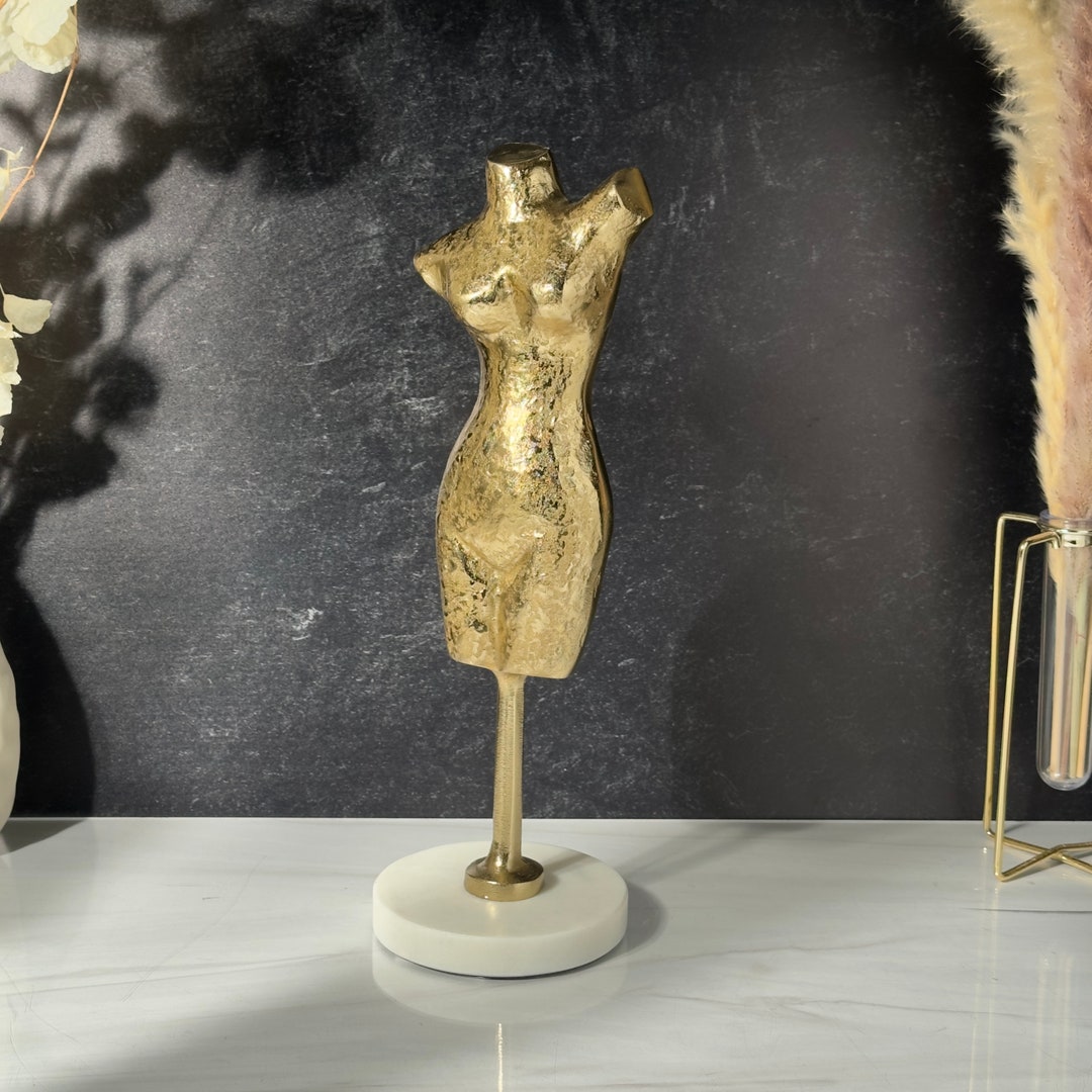 Gold Hand Hammered Female Bust Statue: Marble Base Home Decor - Etsy