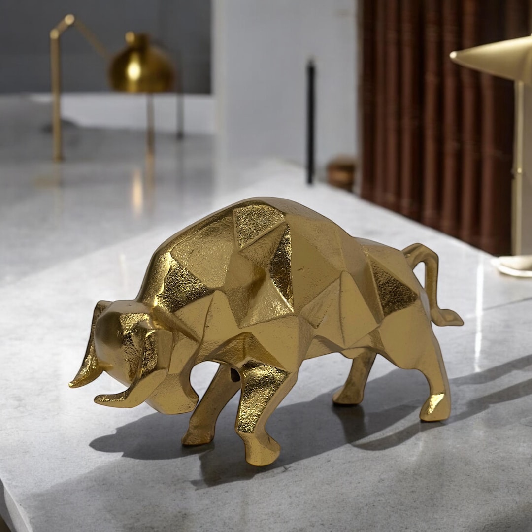 Gold Bull Statue - Bull Figurine - Decorative Bull - Geometric Bull ...