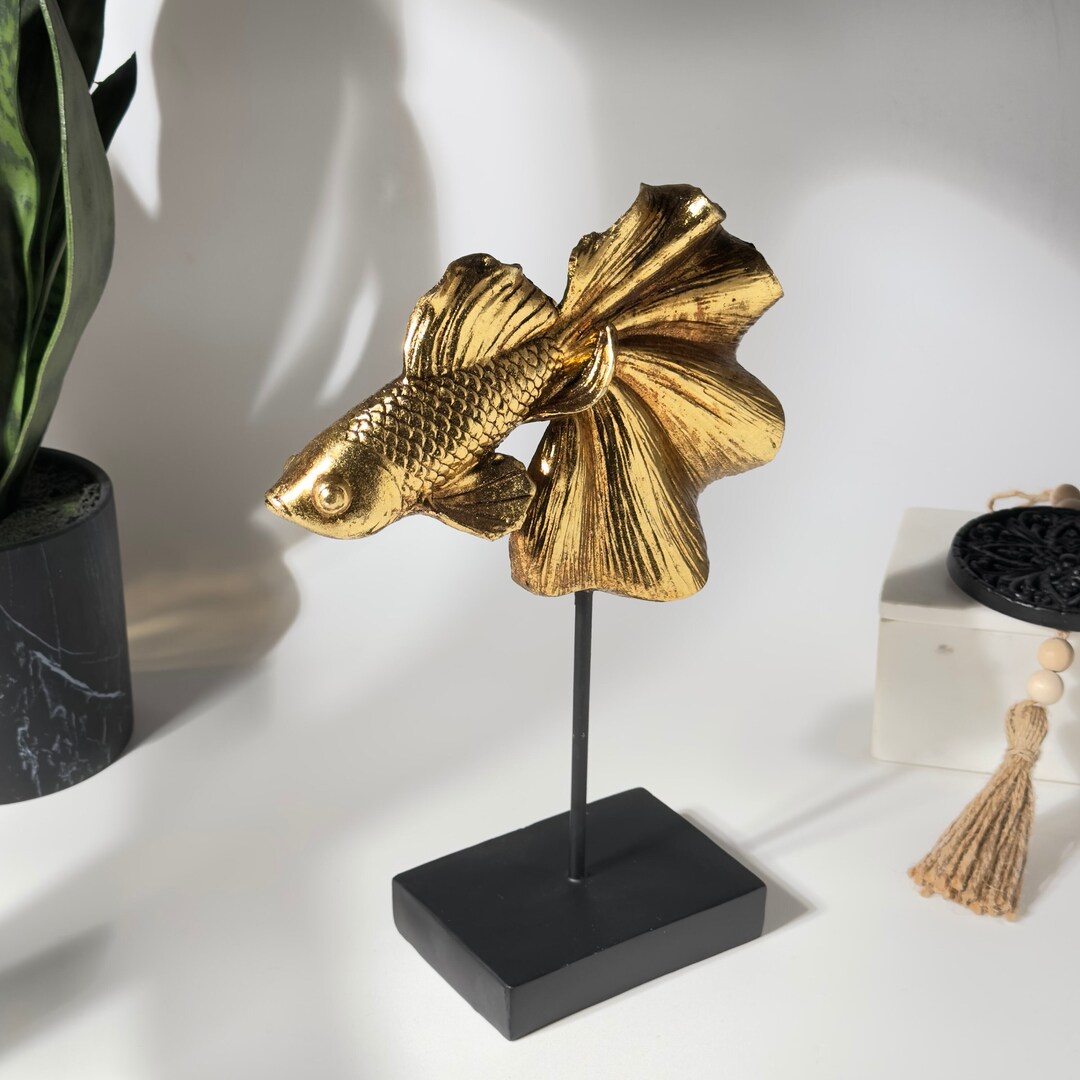 Beta Fish Statue Golden Beta Fish Aquatic Decor Koi Fish Statue Gold ...