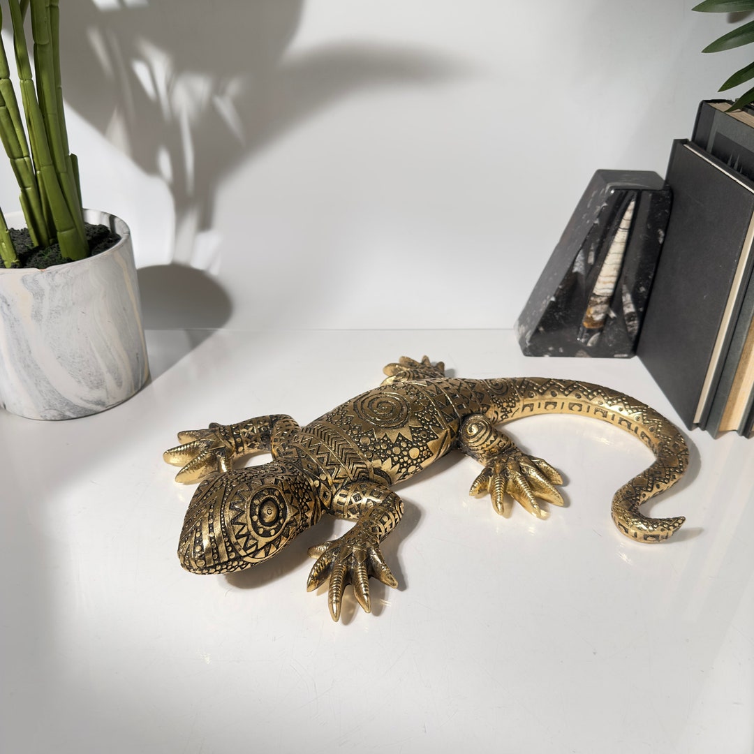 Gold Art Gecko | Golden Gecko Figurine | Decorative Inlay Gecko ...