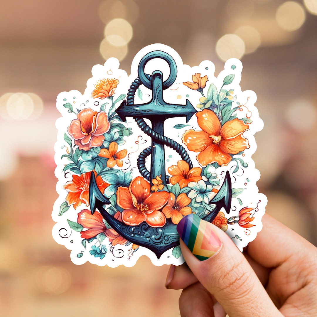 Floral Anchor Sticker, Flower Anchor Sticker, Nautical Sticker, Anchor ...