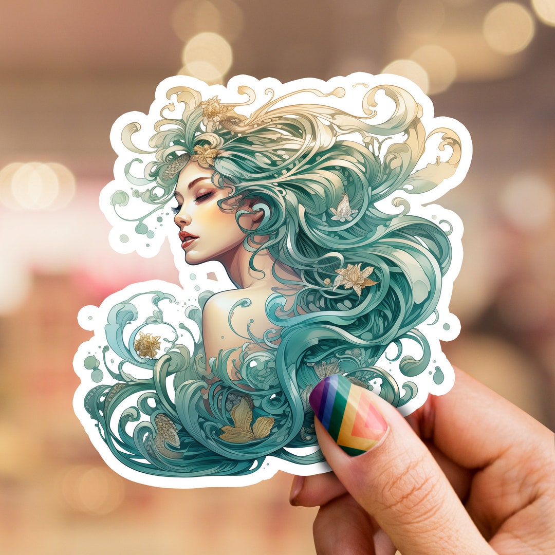 Sea Goddess Sticker, Mermaid Sticker, Ocean-themed Sticker, Laptop ...
