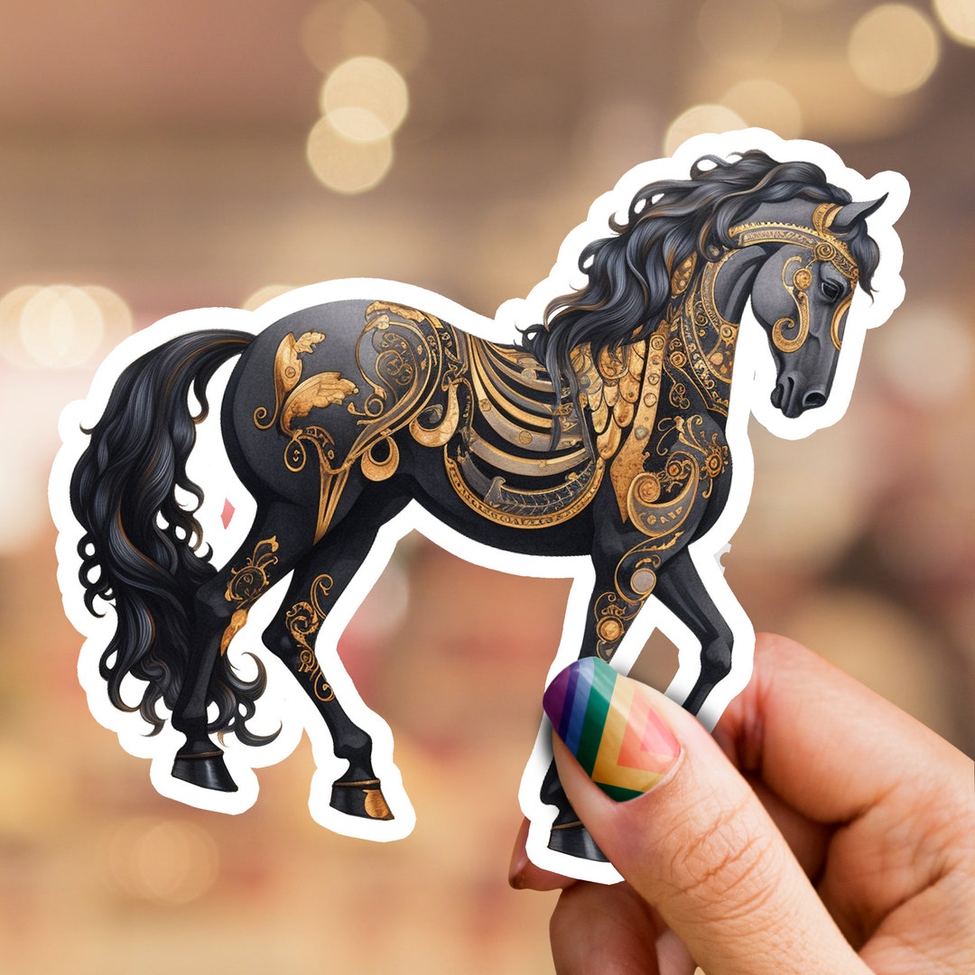 Horse Sticker, Black and Gold Horse Sticker, Black Horse Sticker, Gold ...
