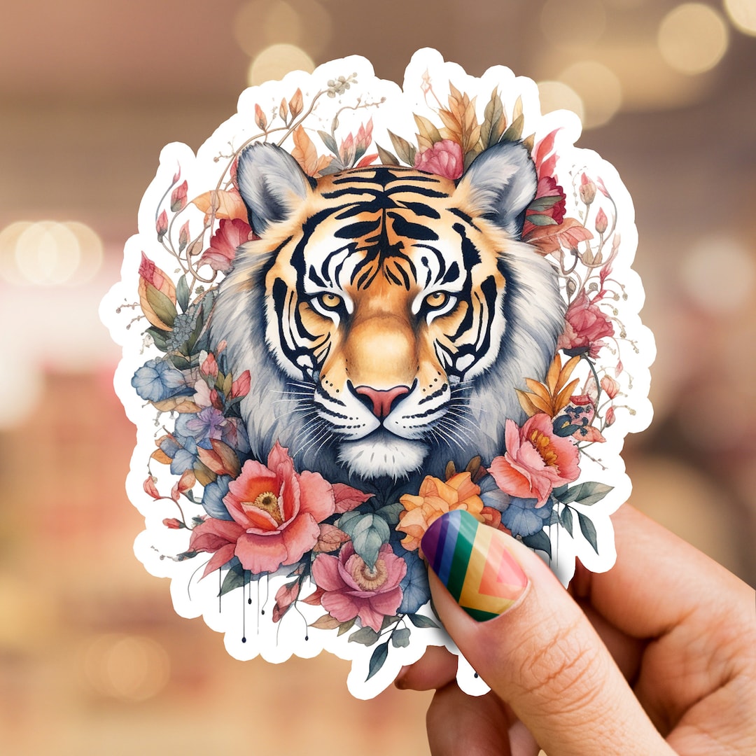Floral Tiger Sticker, Tiger Sticker, Tiger Decal, Phone Sticker, Laptop ...