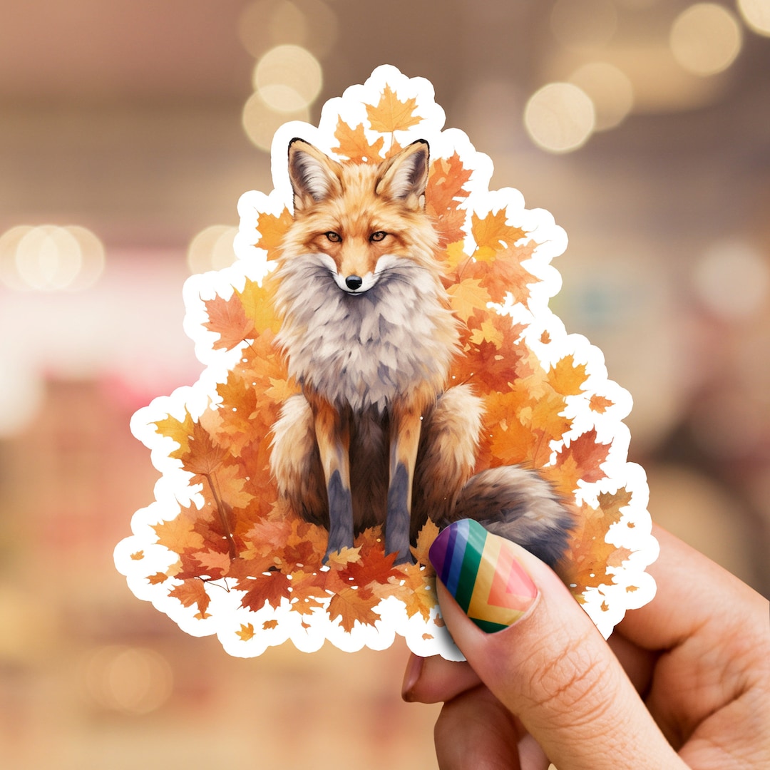 Fox Sticker, Fall Sticker, Fall Leaves Sticker, Laptop Sticker, Phone ...