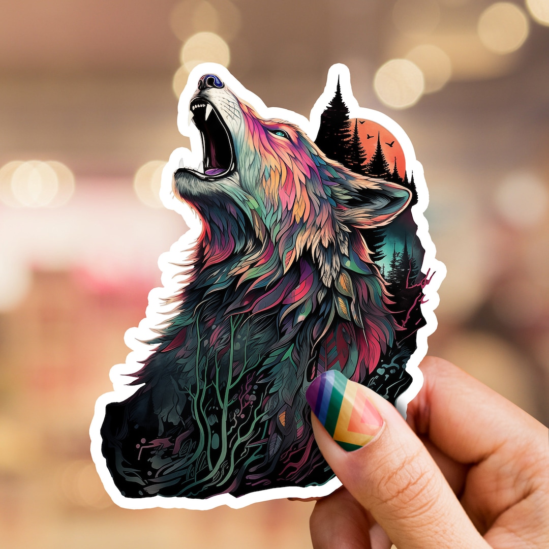 Howling Wolf Sticker, Wolf Sticker, Forest, Sticker, Nature, Wildlife ...
