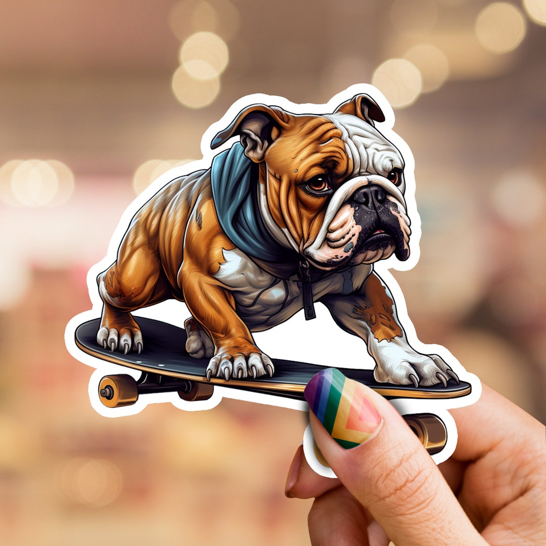 Skateboarding Bulldog Sticker, Dog Sticker, Skating Sticker, Dog ...