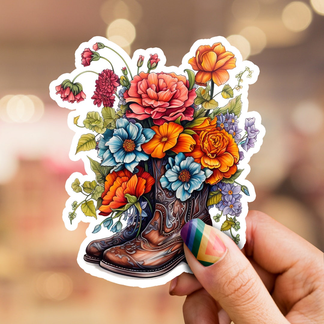 Floral Cowboy Boot Sticker, Western Boot Stickers, Flower Stickers ...
