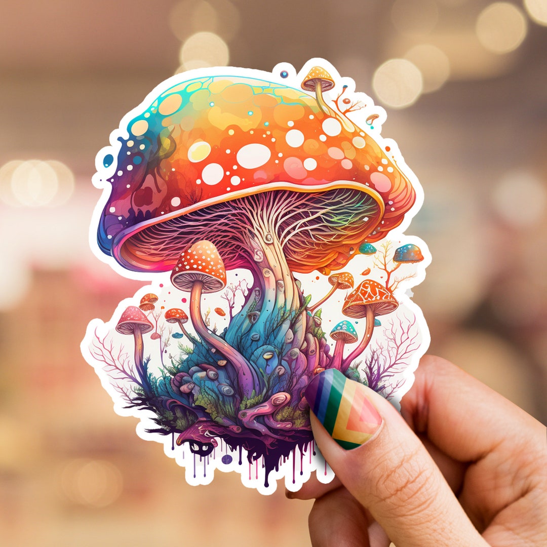 Psychedelic Mushroom Sticker, Mushroom, Sticker for Water Bottle ...