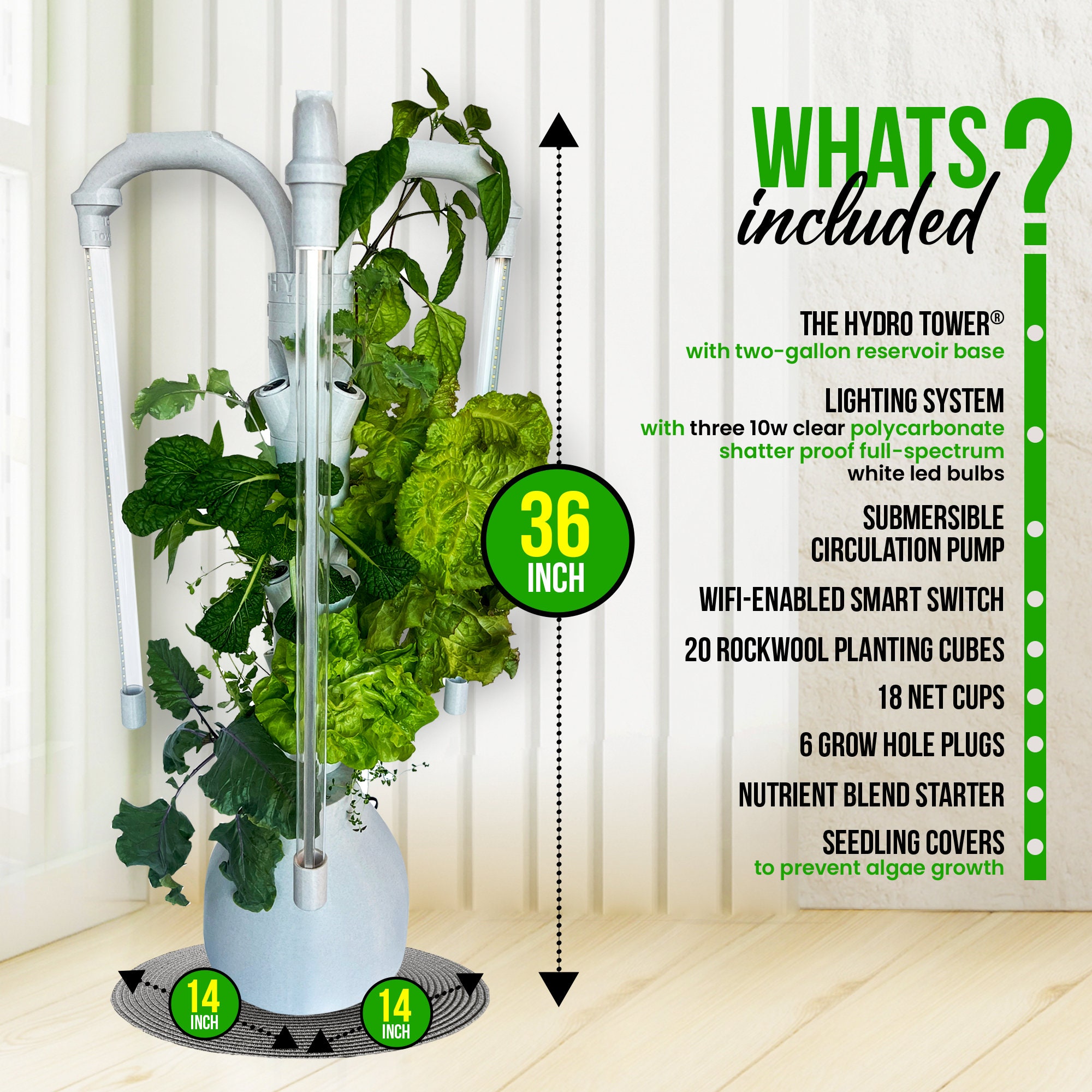 The Hydro Tower® Hydroponic Tower With Integrated Lighting and Watering ...