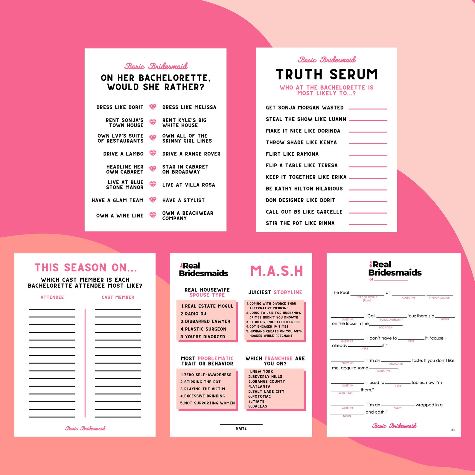 Real Housewives Bachelorette Party Game Pack digital - Etsy