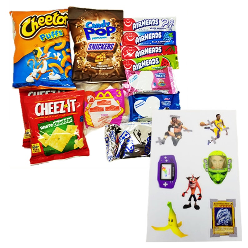 Y2K 90's Throwback Snack Sticker Sheet Mystery Toy Care Package ...