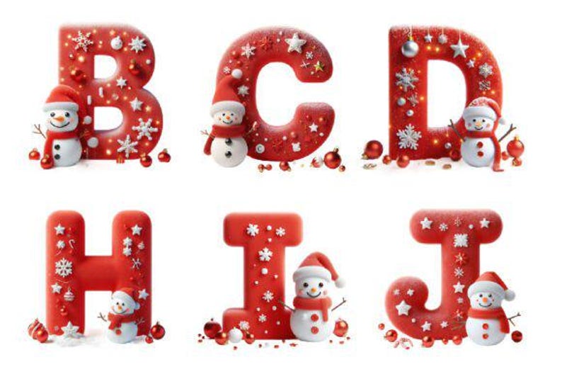 Red Snowman Alphabet Clipart Bundle PNG - Etsy