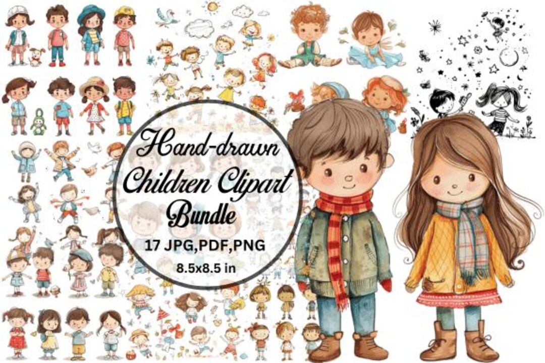 Hand-drawn Children Clipart Bundle Graphic - Etsy